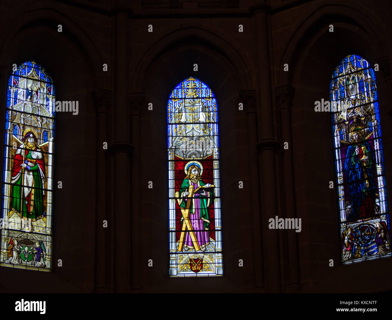 Stained glass windows of Geneva St. Peter Cathedral Stock Photo - Alamy