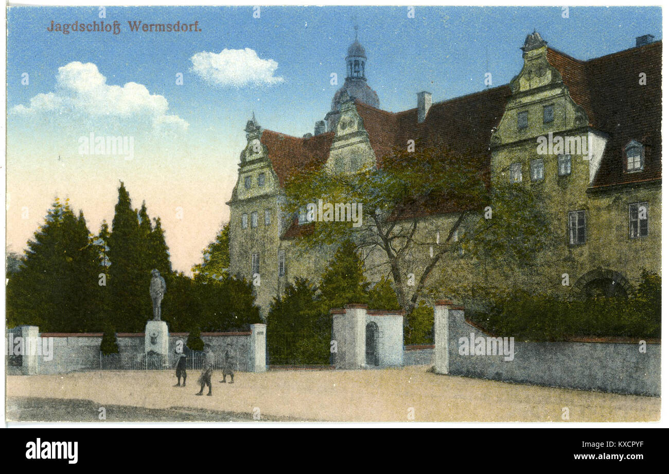 A historic image of the Wermsdorf hunting lodge, taken in 1917, showing ...