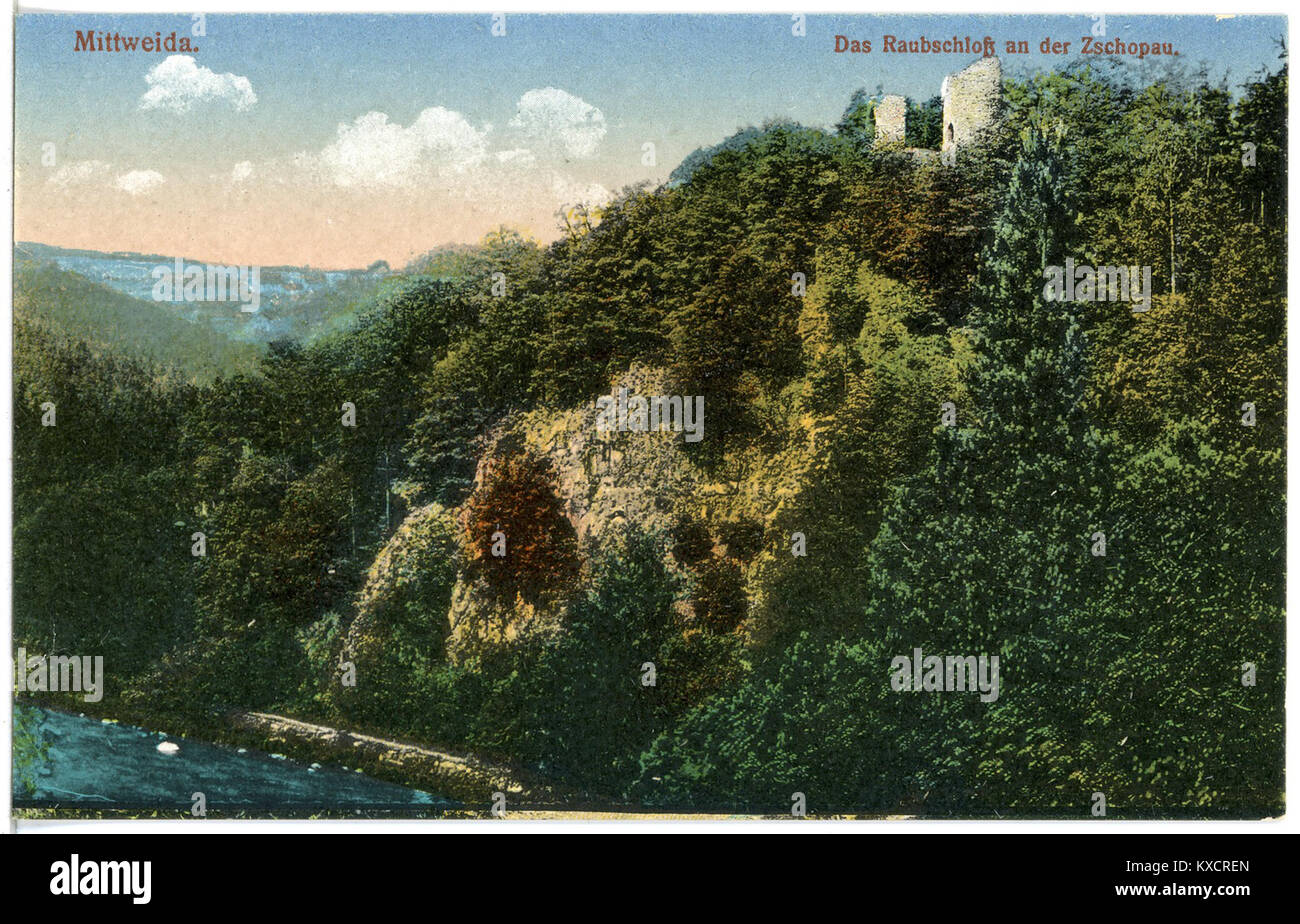 This image depicts the Raubschloss on the Zschopau River near Mittweida ...