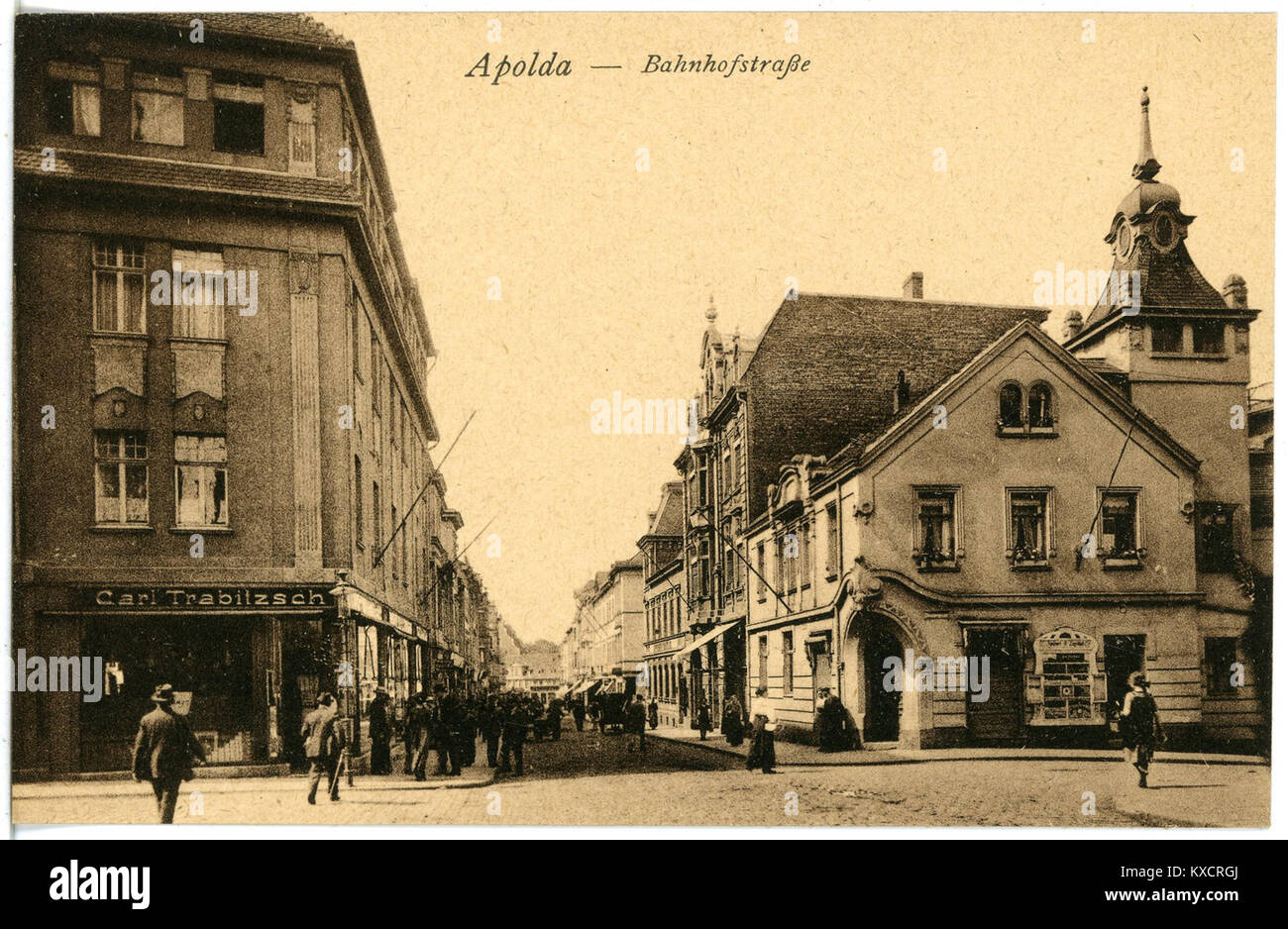 This image from 1918 shows Bahnhofstraße in Apolda, Germany. Published ...