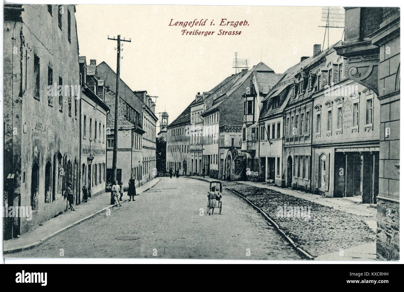 This 1918 image of Freiberger Straße in Lengefeld, Germany, captures a ...