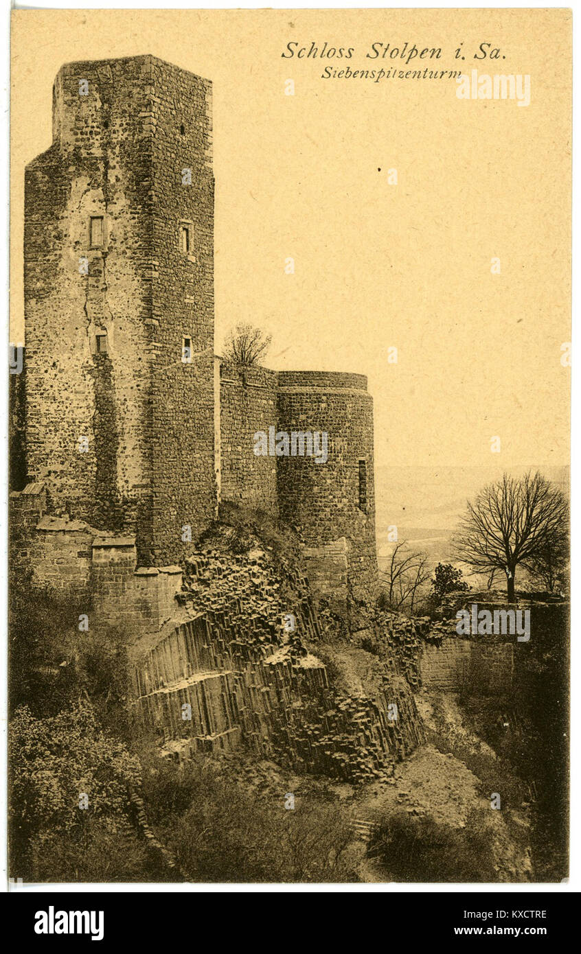 An image of the Seven-Spire Tower in Stolpen, Germany, from a 1920 ...