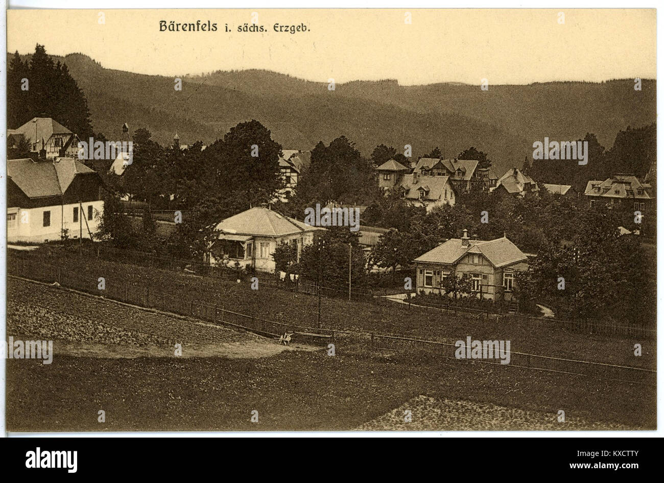 A 1920s image of Bärenfels, depicting a view of the town with its ...