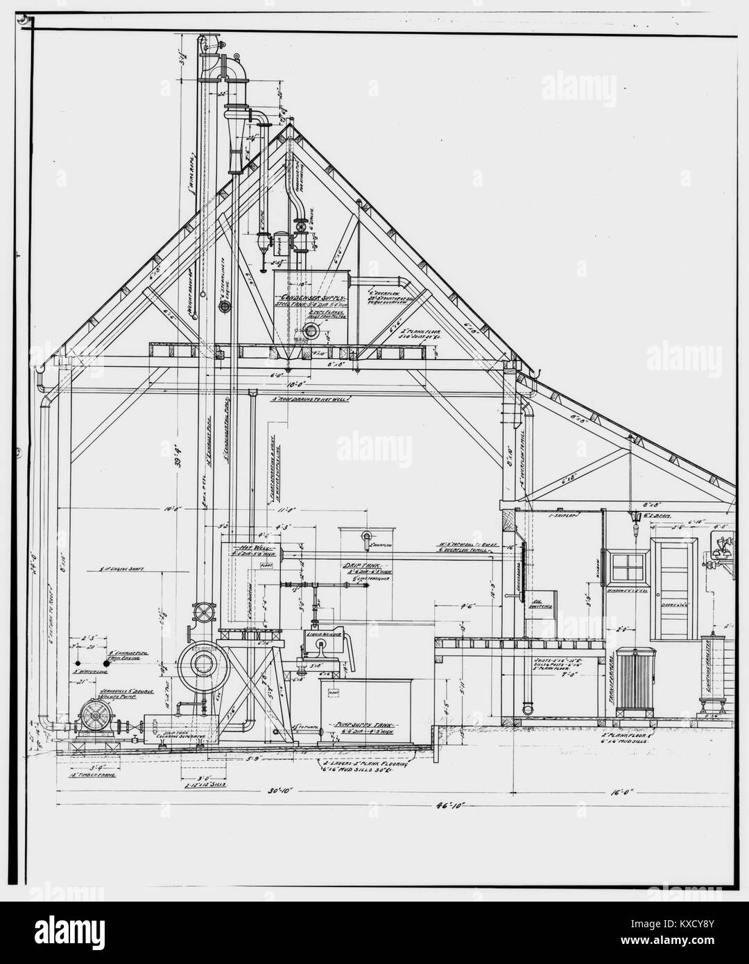 The image is a photocopy of a 1911 technical drawing of a power plant ...