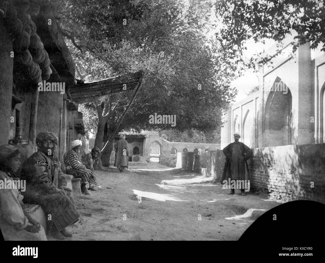 A historical photograph showing a street scene in Chardzhui (now ...