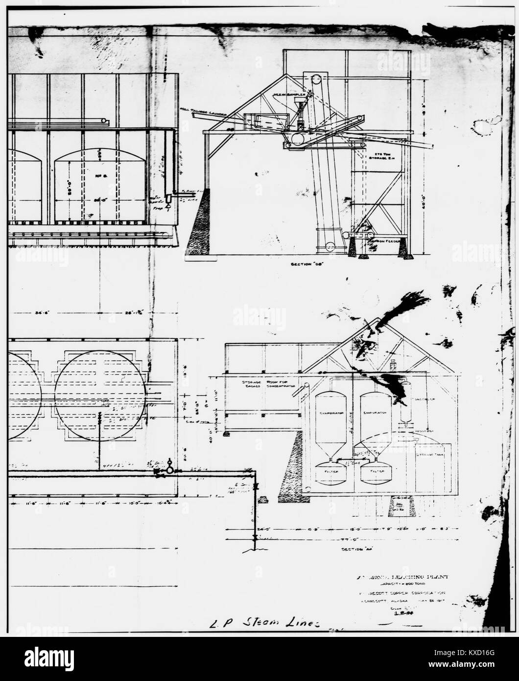 Photocopy of a technical drawing for the ammonia leaching plant at the ...
