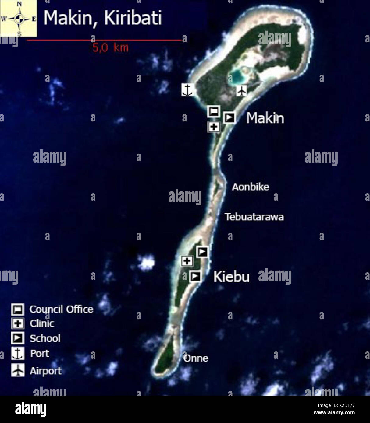This map depicts the island of Makin in Kiribati, an island nation in ...