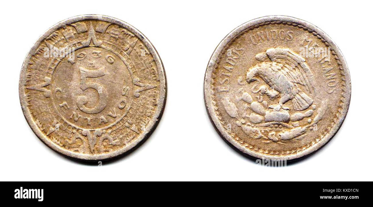 The 5-centavos coin from Mexico, minted in 1936, features important ...