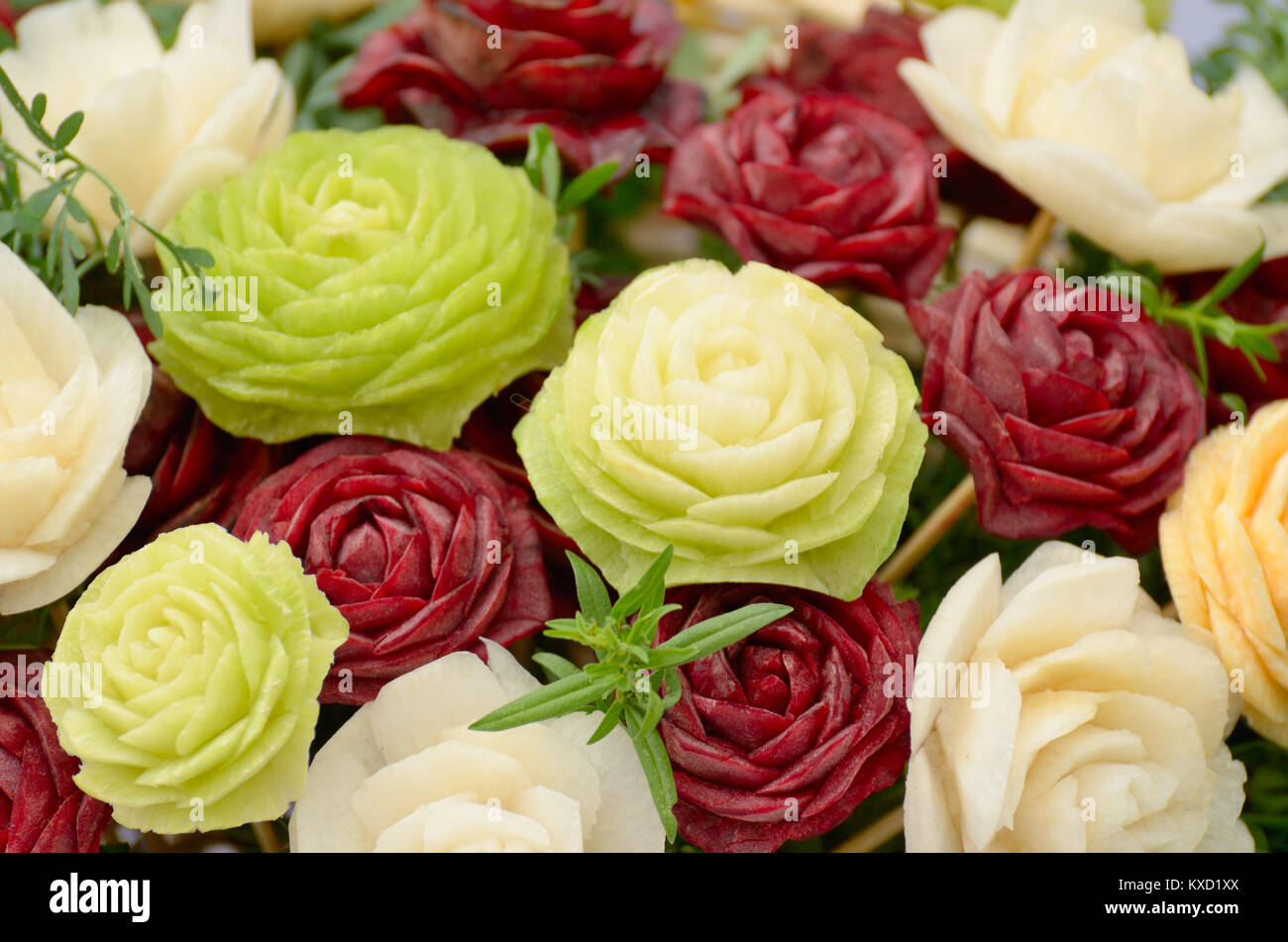 Beautiful decorative flowers.They were made from fresh vegetables Stock ...