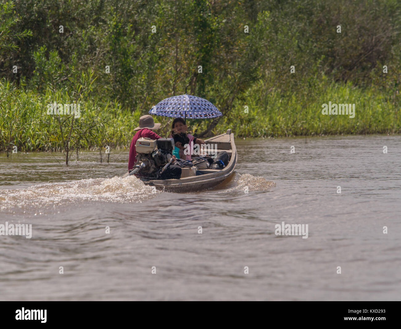 Amazon River, Brazil: - Dec 03, 2017: Small boat with locals on the ...