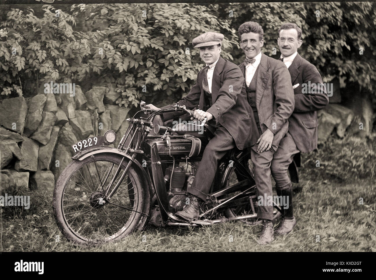 Three Men on New Imperial Motorcycles circa 1920 Stock Photo - Alamy