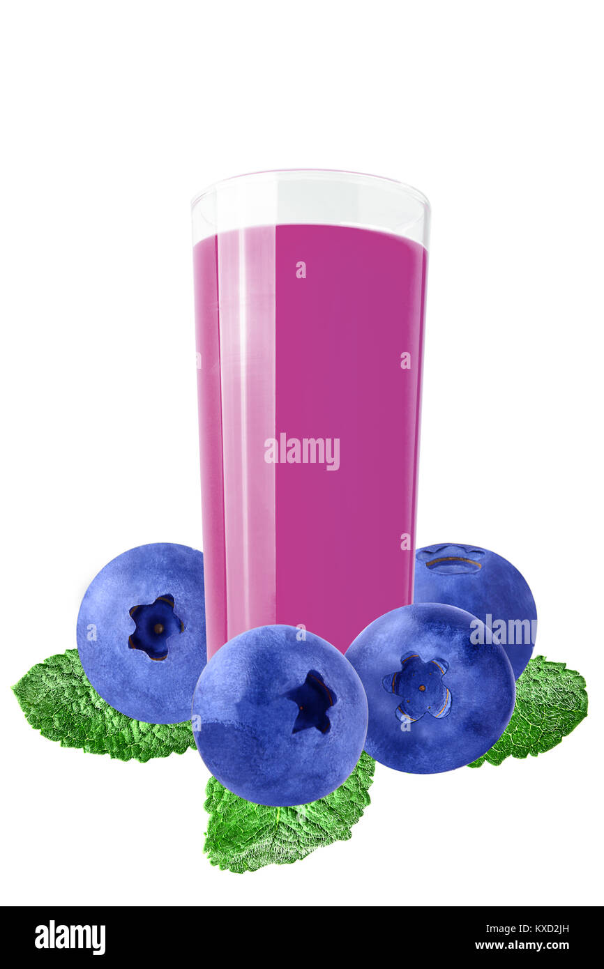 Isolated berries juice. Fresh purple juice with blueberries isolated on ...
