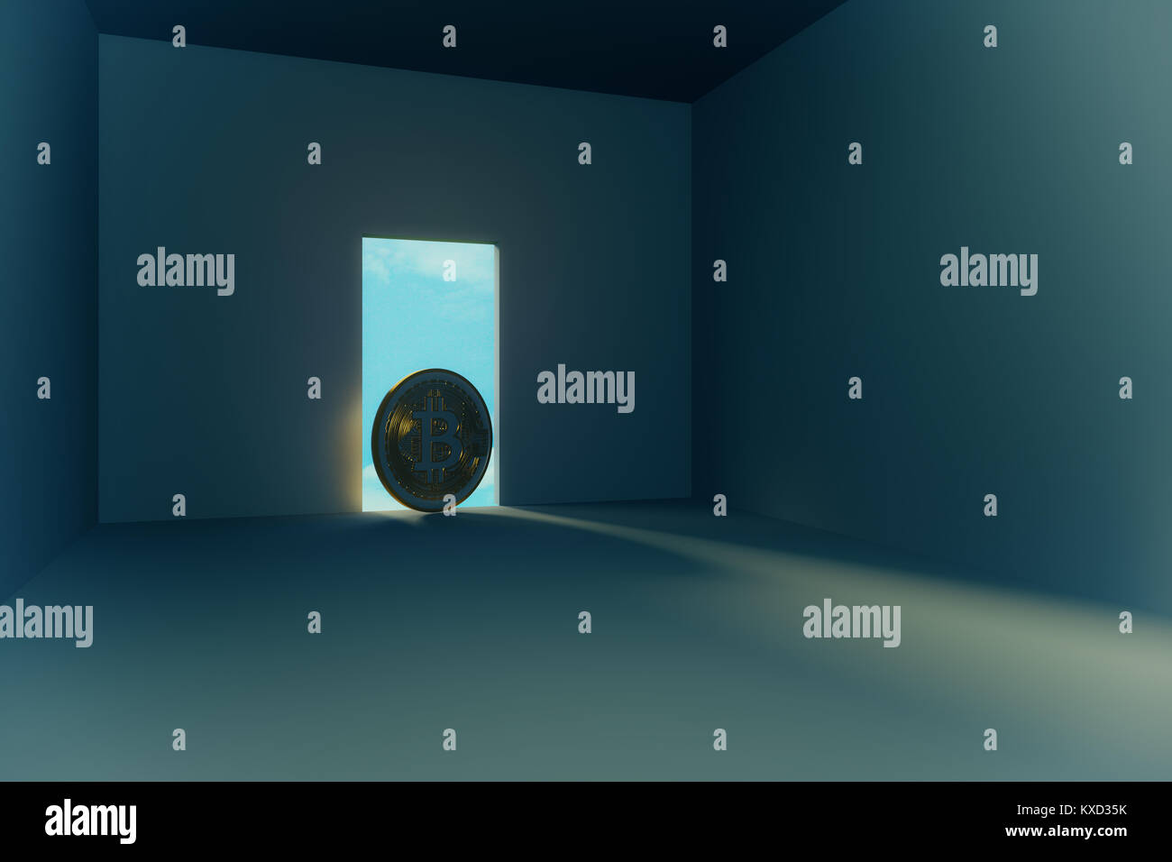 3d rendering of abstract bitcoin sign in a door Stock Photo - Alamy
