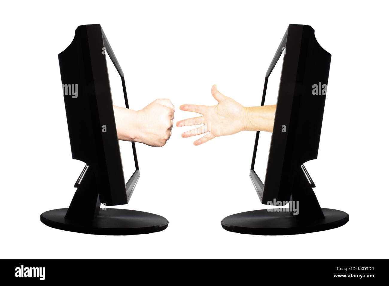 Virtual game by internet hand shape of scissors stone on white ...