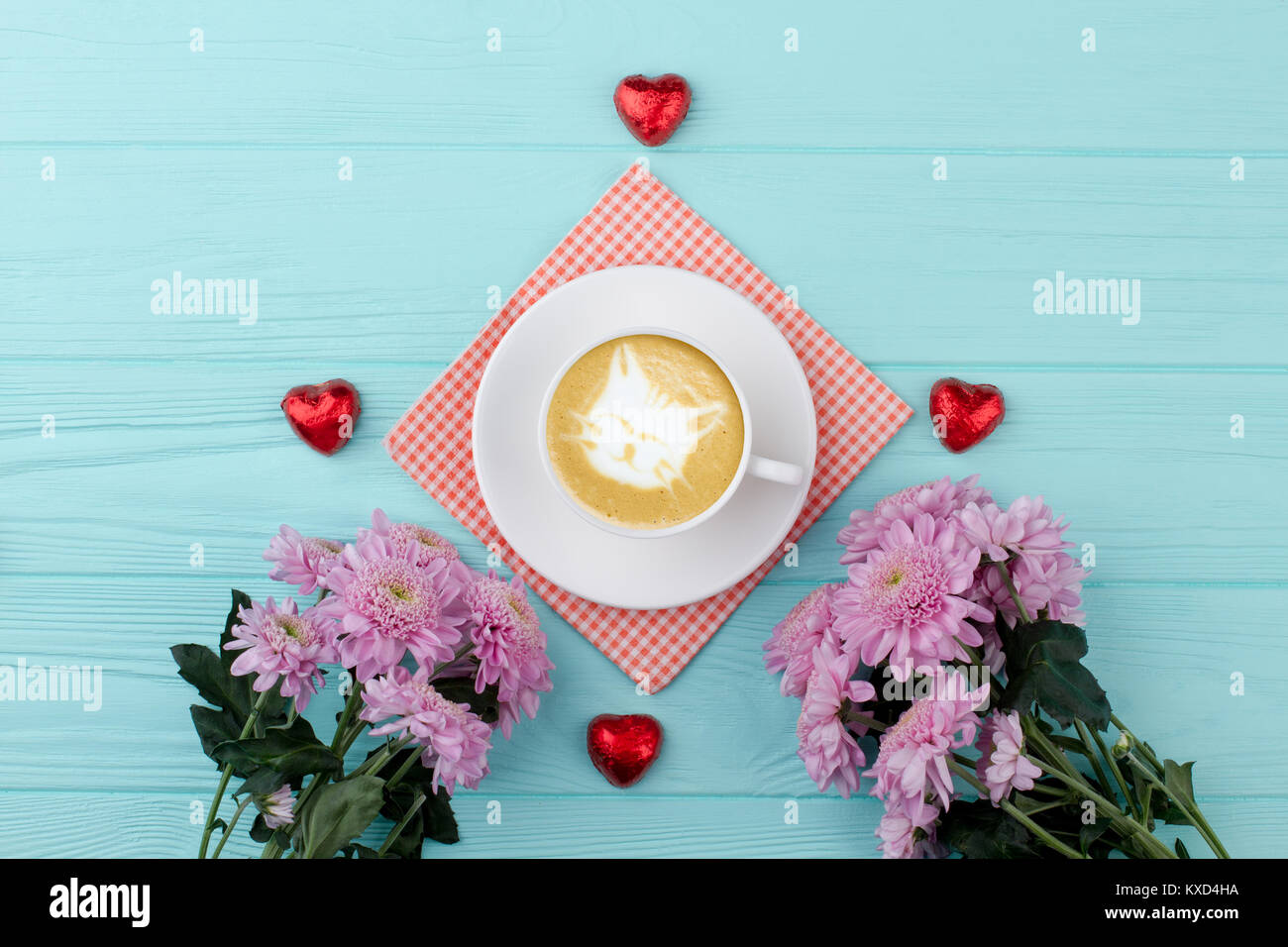 Valentines Day composition on wooden background Stock Photo - Alamy