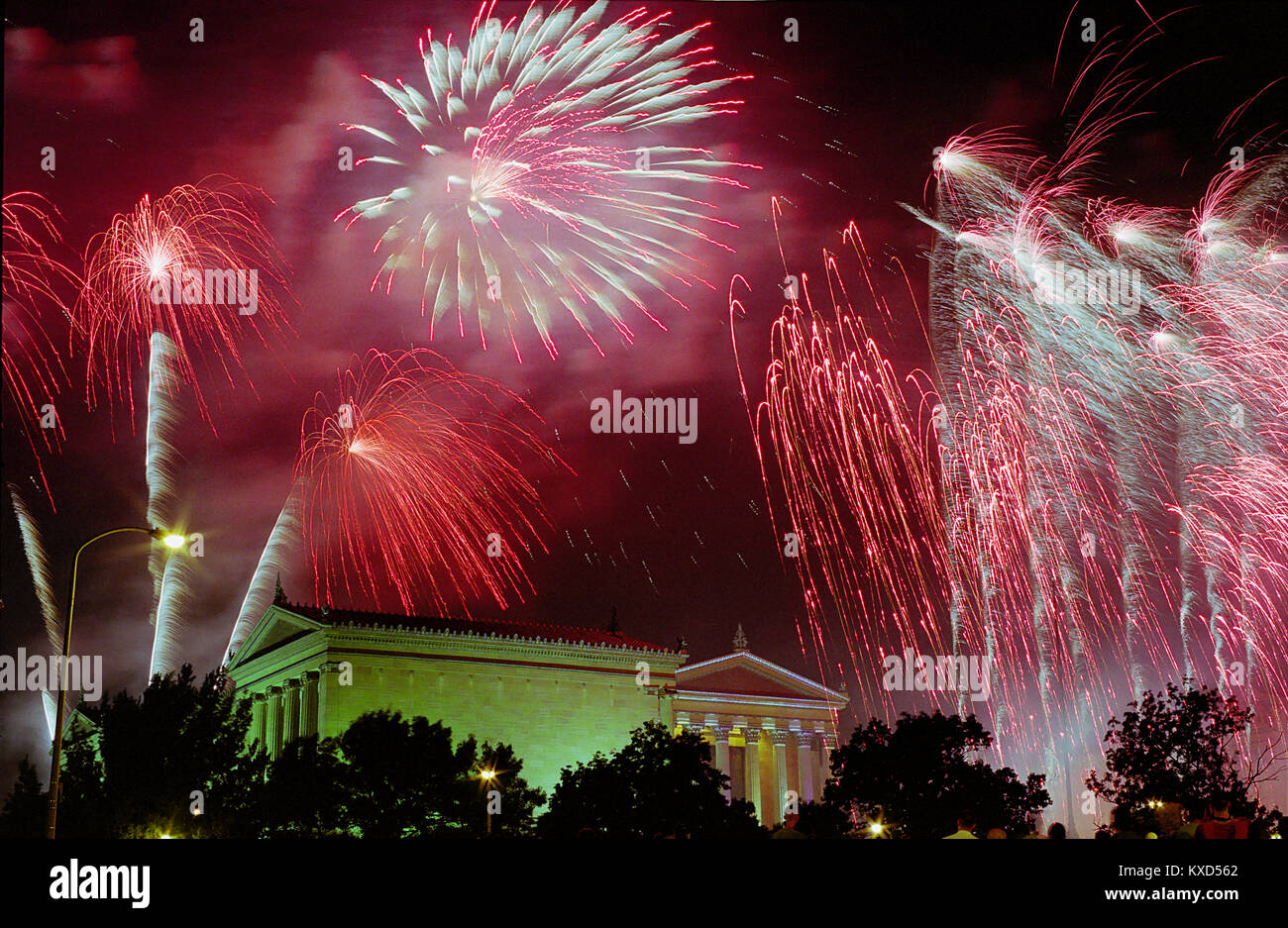 Red fireworks over the Philadelphia Museum of Art Stock Photo - Alamy