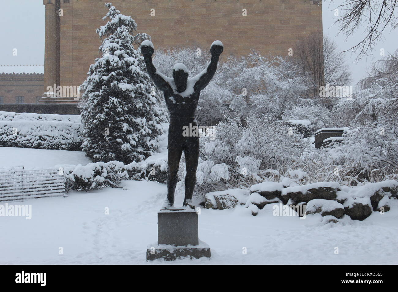 Snow on Rocky Statue near the Philadelphia Museum of Art Stock Photo ...