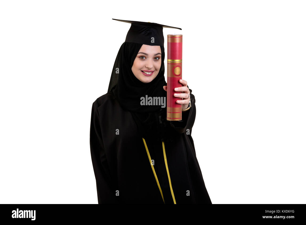 education, graduation and people concept - muslim woman in hijab with ...