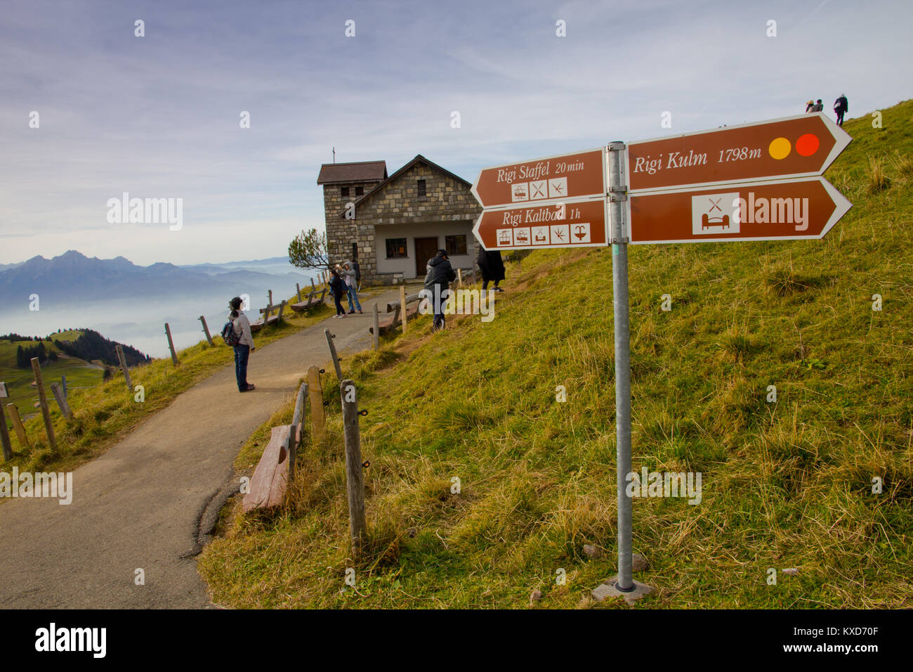 Mount Rigi, Switzerland - Oct 24, 2016 : The pole sign show direction ...