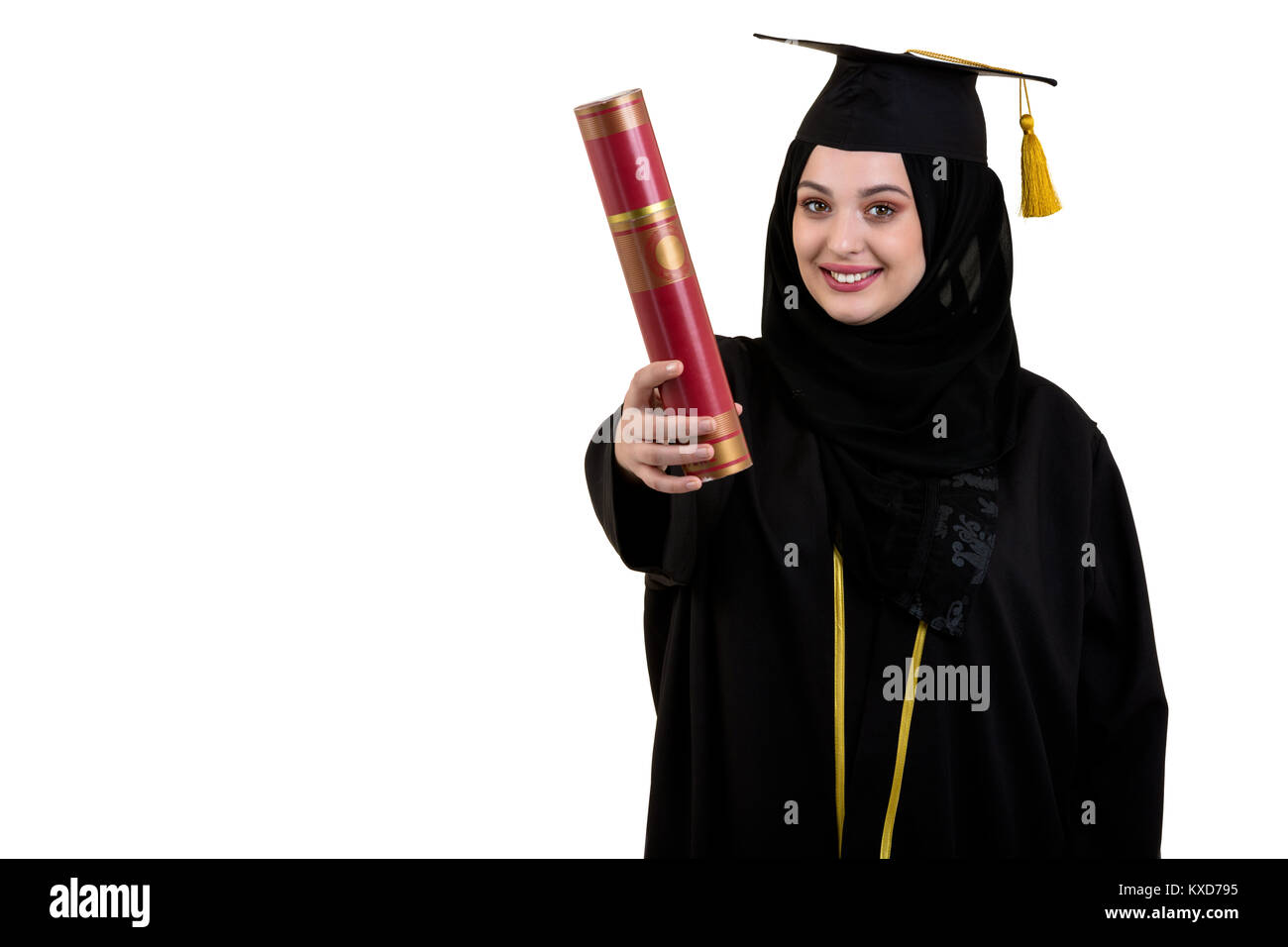 education, graduation and people concept - muslim woman in hijab with ...