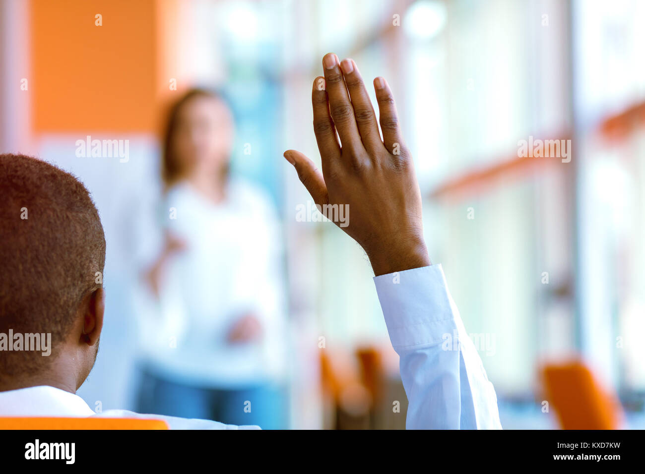 African american Business people Raising there Hand Up at a Conference ...