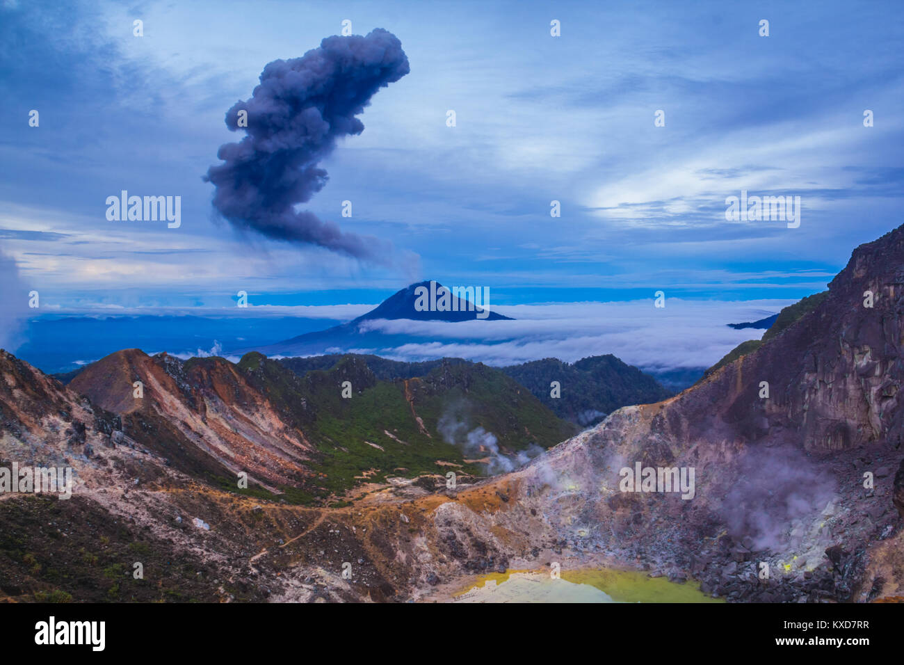 The Gunung Sinabung Volcano eruptions, View from Mount Sibayak, Medan ...