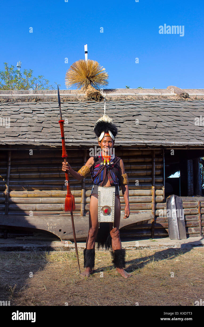 Konyak Tribe man at Horbnill Festival, Kisama, Nagaland, India Stock ...