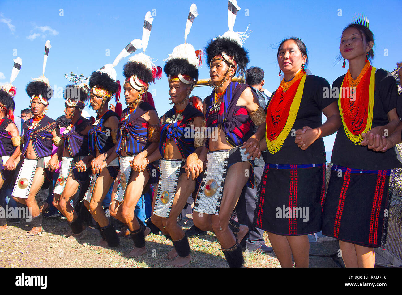 Konyak Tribe performing at Horbnill Festival, Kisama, Nagaland, India ...