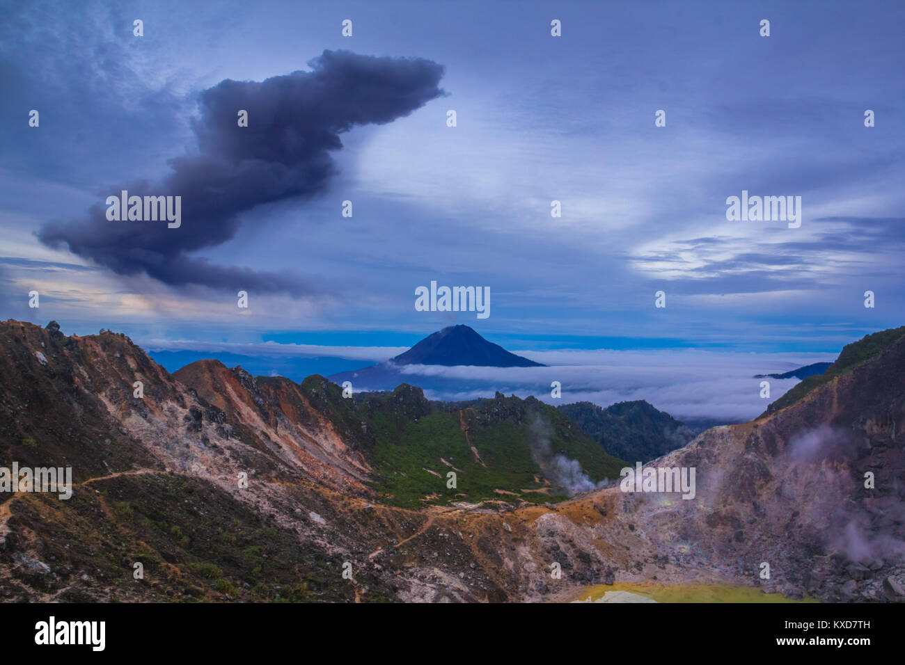 The Gunung Sinabung Volcano eruptions, View from Mount Sibayak, Medan ...