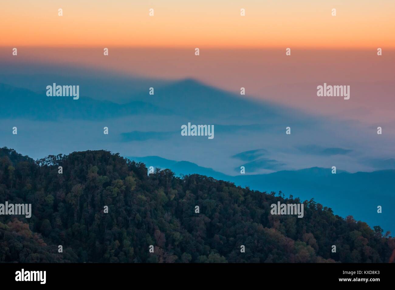 high angle view landscape light and shadow mist mountain landscape ...