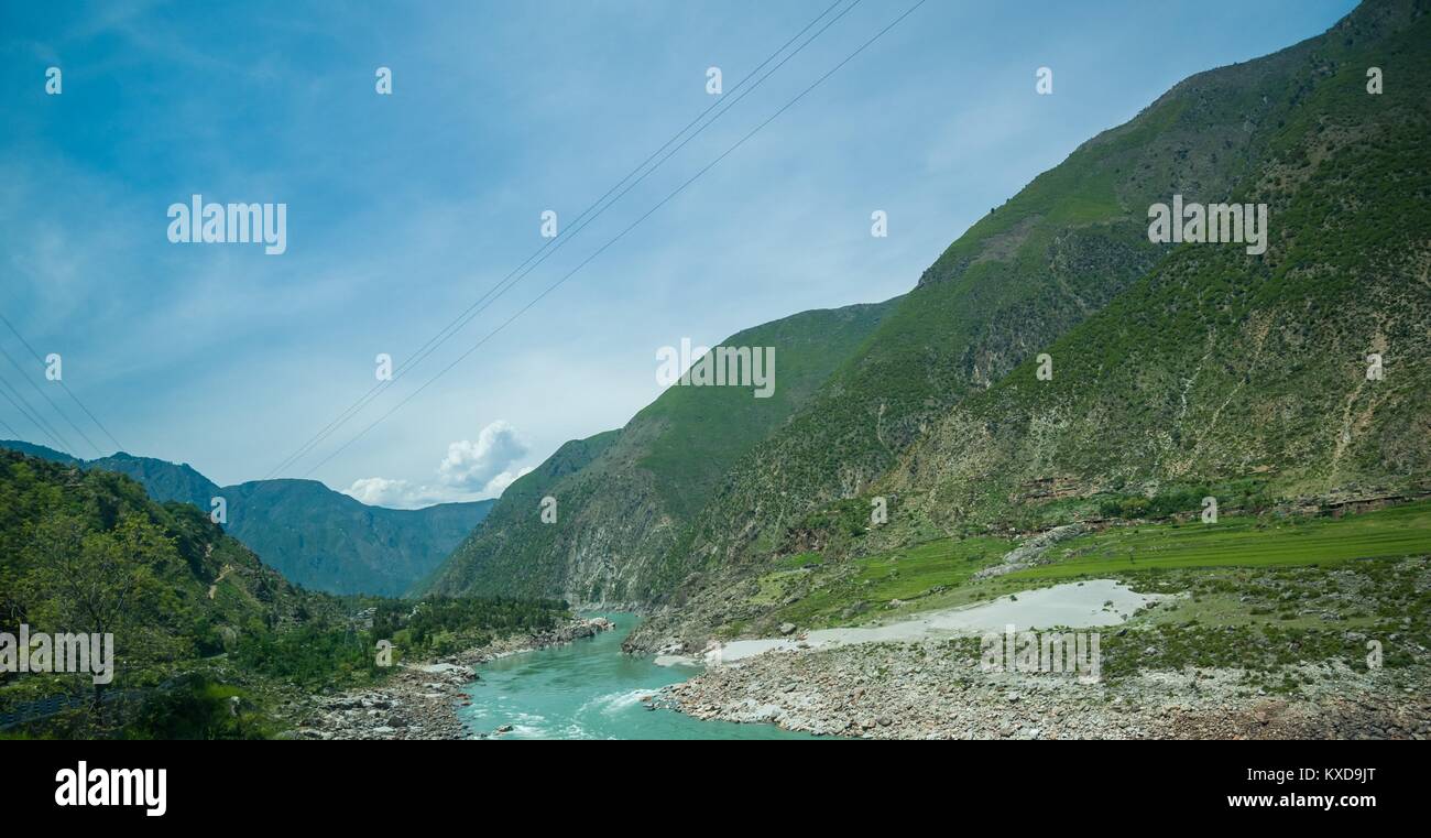 aerial view to Indus river and valley, Karakoram, Pakistan Stock Photo ...