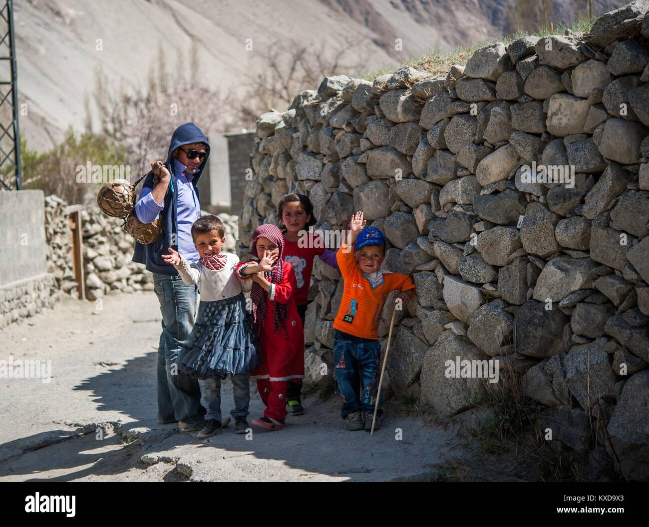 HUNZA, PAKISTAN - APRIL 14: unidentified Children in a village of the ...
