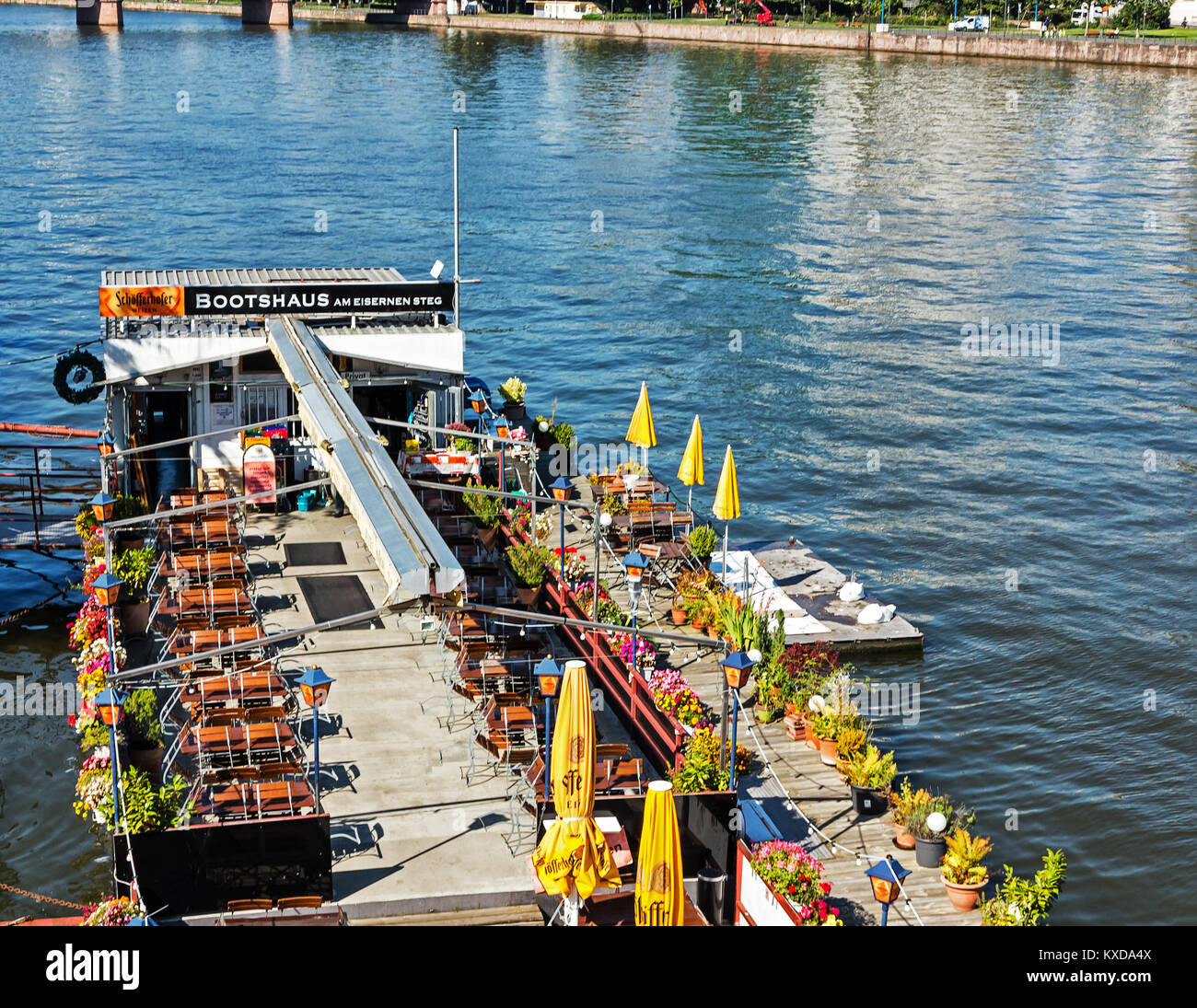 FRANKFURT, GERMANY-AUGUST 17, 2016: Floating Cafe the Bootshaus am ...
