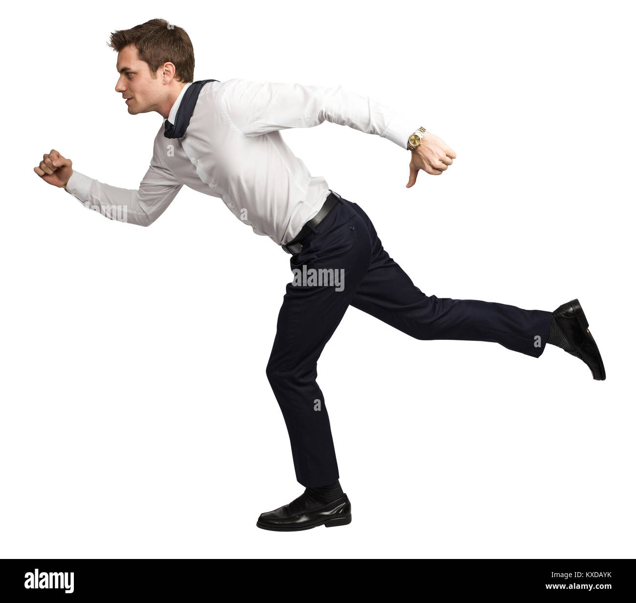 young caucasian businessman run isolated on white background Stock ...