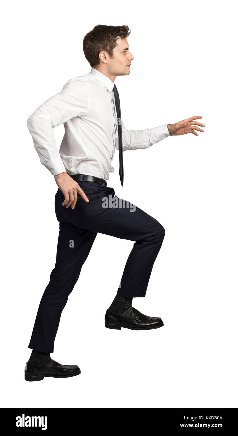 young caucasian businessman step up isolated on white background Stock ...