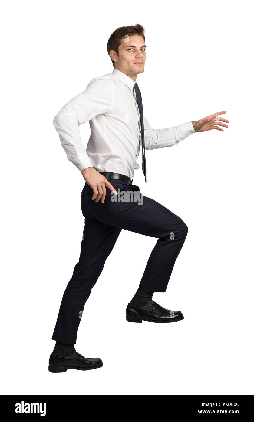 businessman move up isolated on white background Stock Photo - Alamy