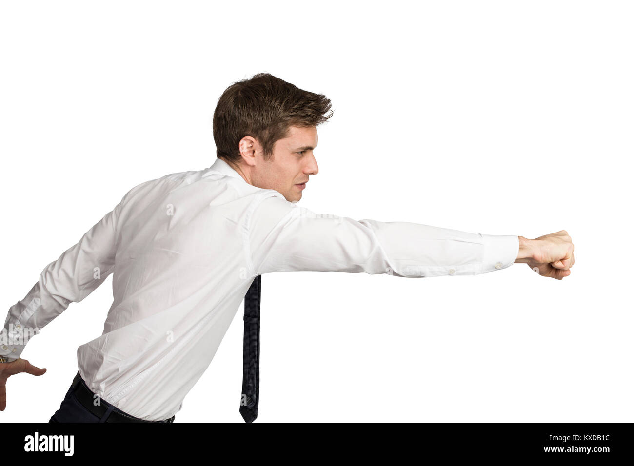 angry businessman in punch pose isolated on white background Stock ...