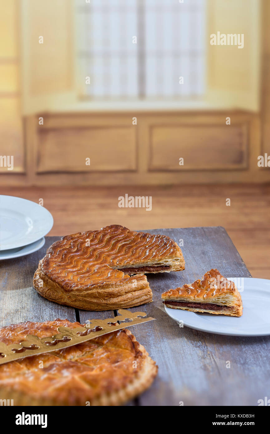 Galette des Rois cake . Traditional French Epiphany cake with almond on ...