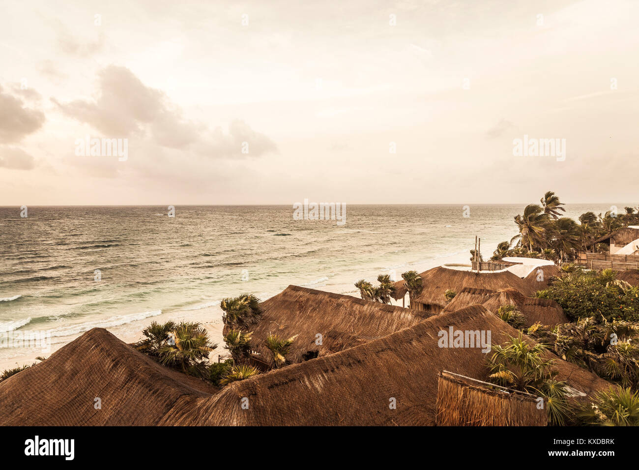 Rooftops and shoreline at Tulum, Mexico Stock Photo - Alamy
