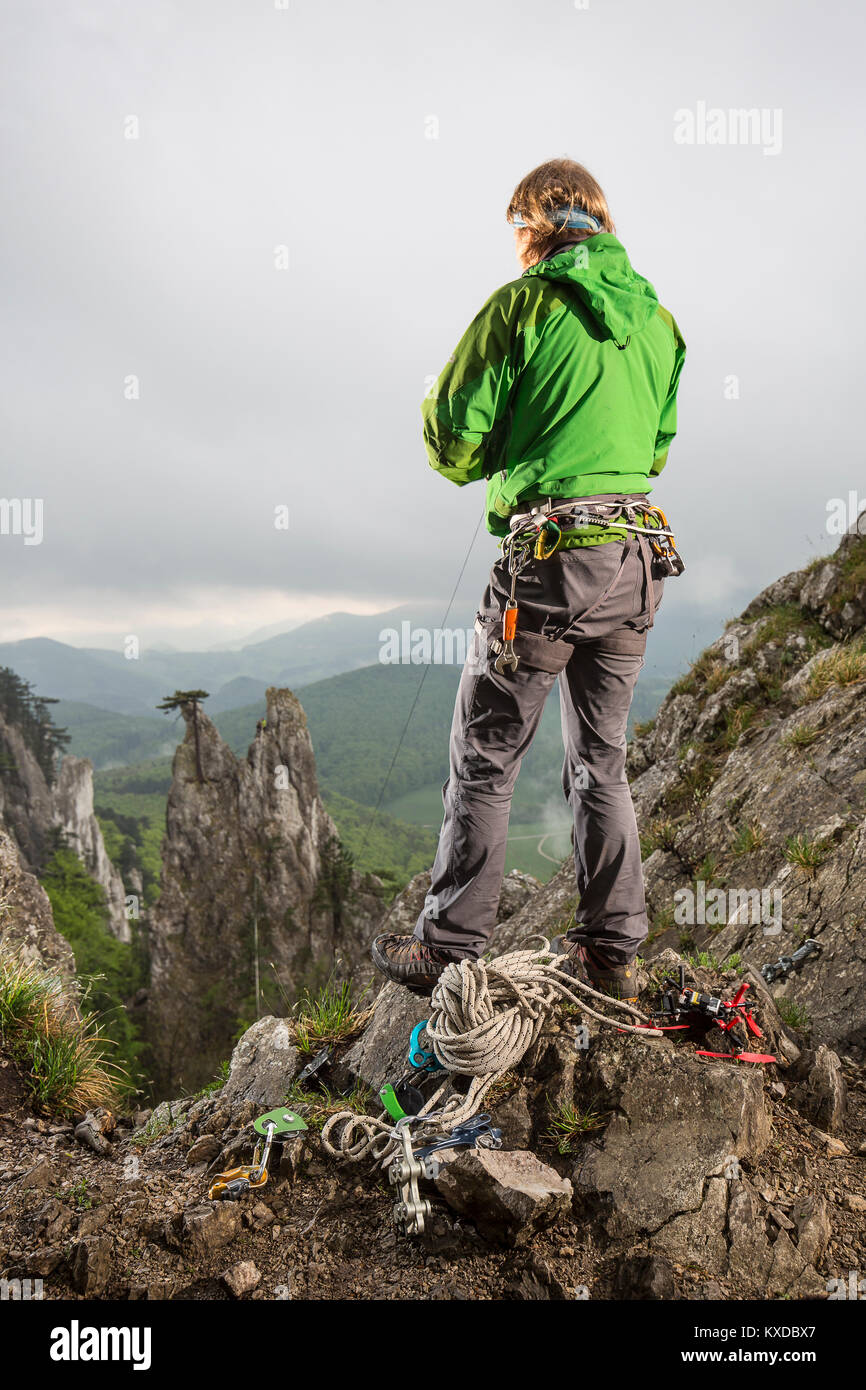 Man standing on rock during Highline Session in Austria Stock Photo - Alamy