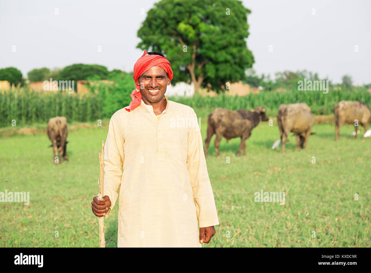 1 Indian Rural Farmer Man Labour Standing Farm Smiling Stock Photo - Alamy