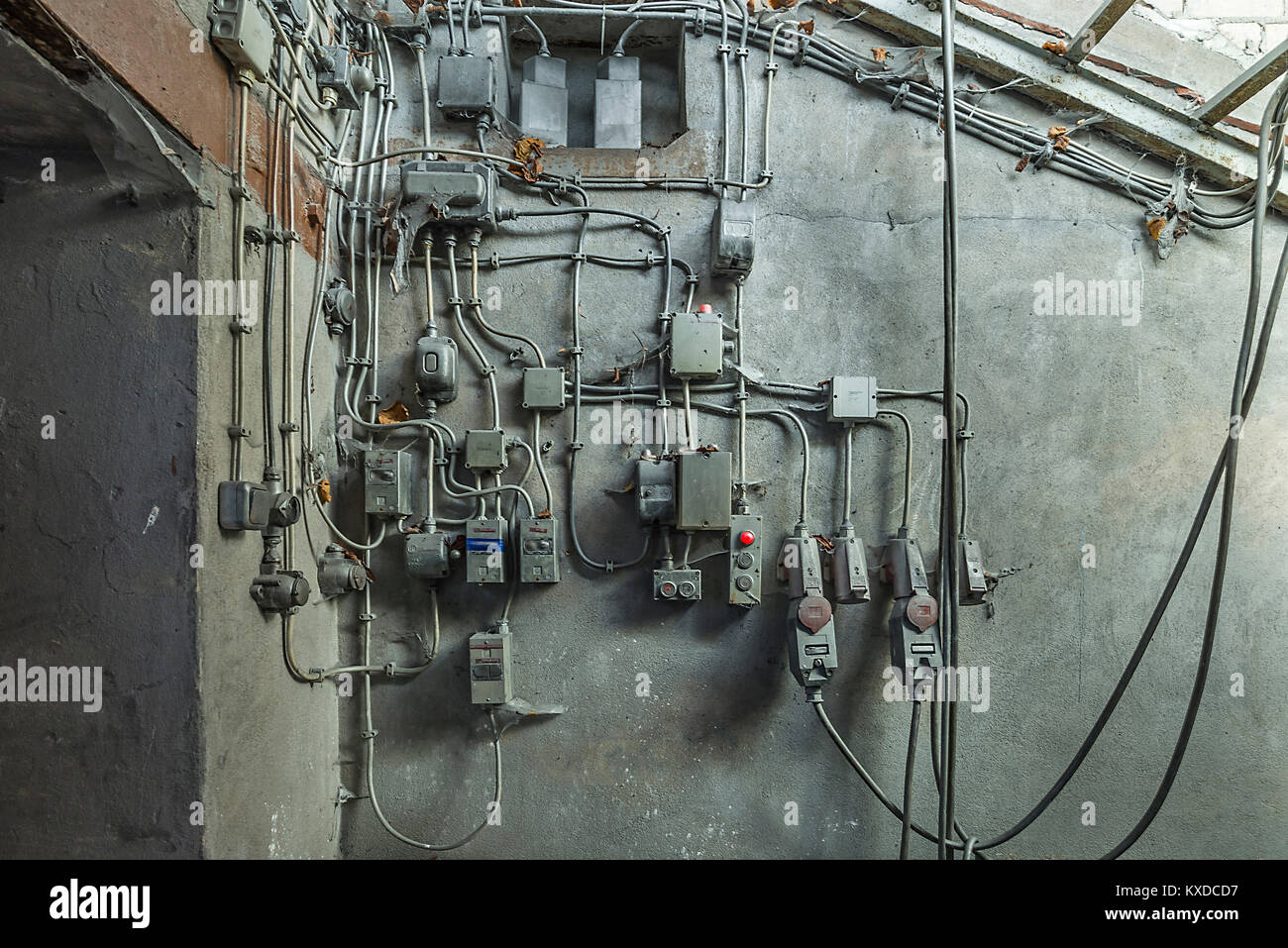 Wall with power distribution boxes in a metal powder plant,founded ...