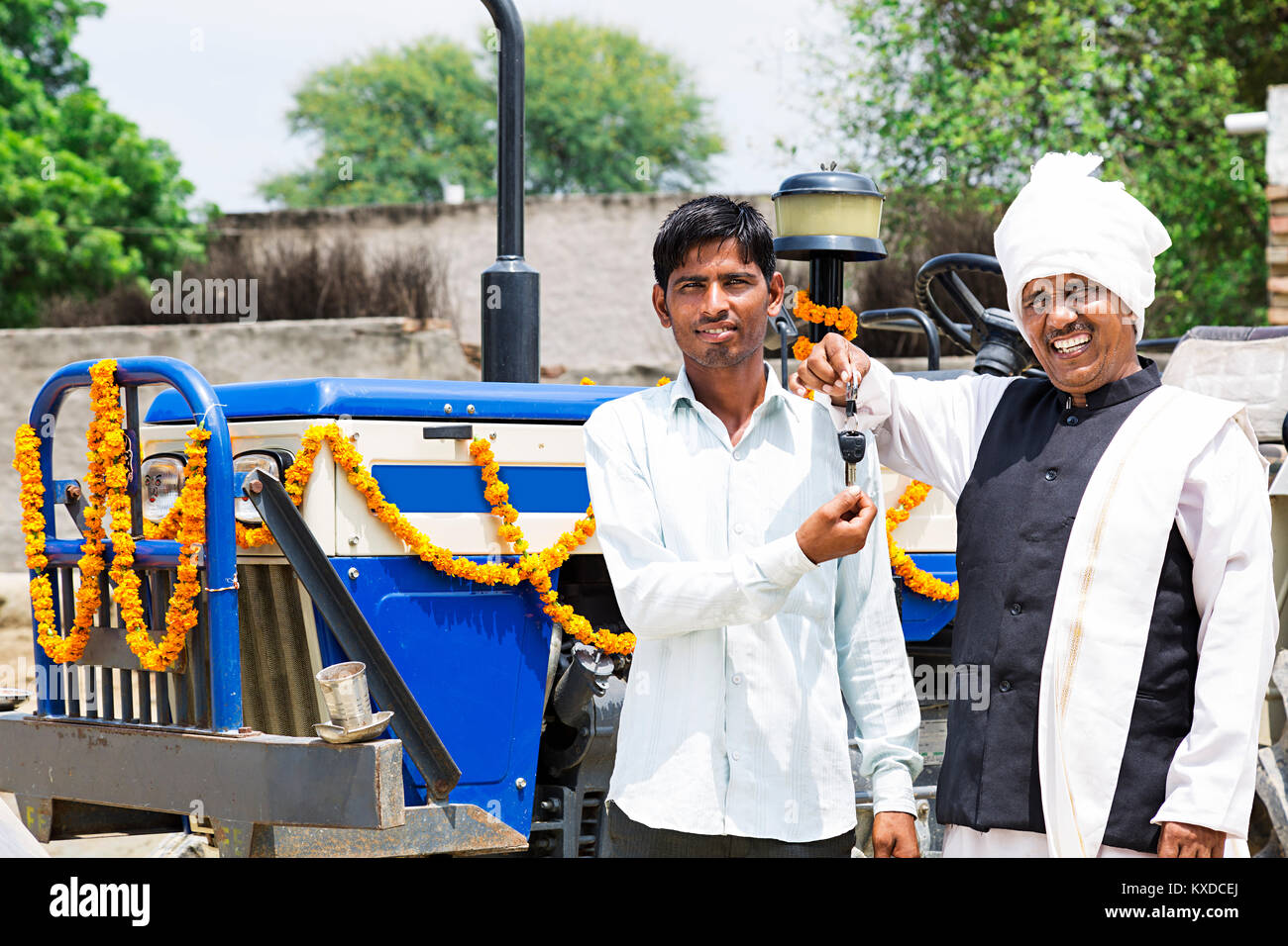 2 Indian Farmer Father Giving Key Son New Tractor Rural Village Stock ...