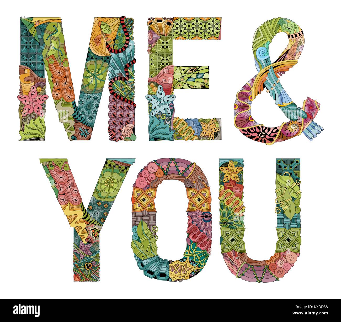 Hand-painted art design. Hand drawn illustration words me and you for t ...