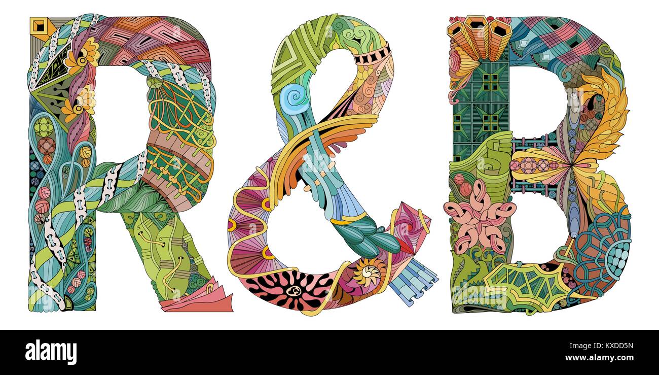 Hand-painted art design. Hand drawn illustration Abbreviation R and B ...