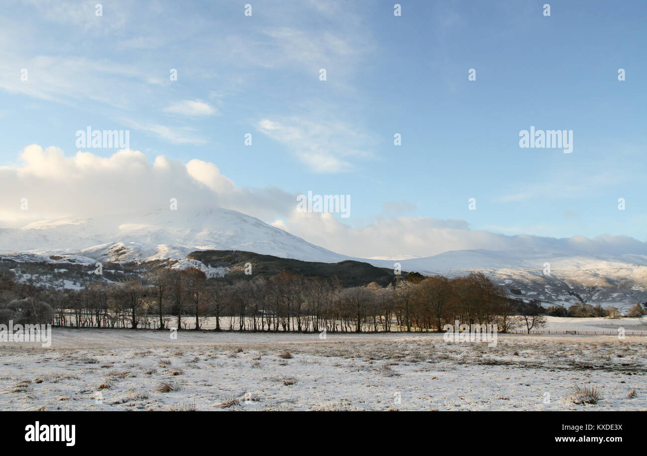 A winter landscape view of the dramatic mountains at Kinloch Rannoch ...