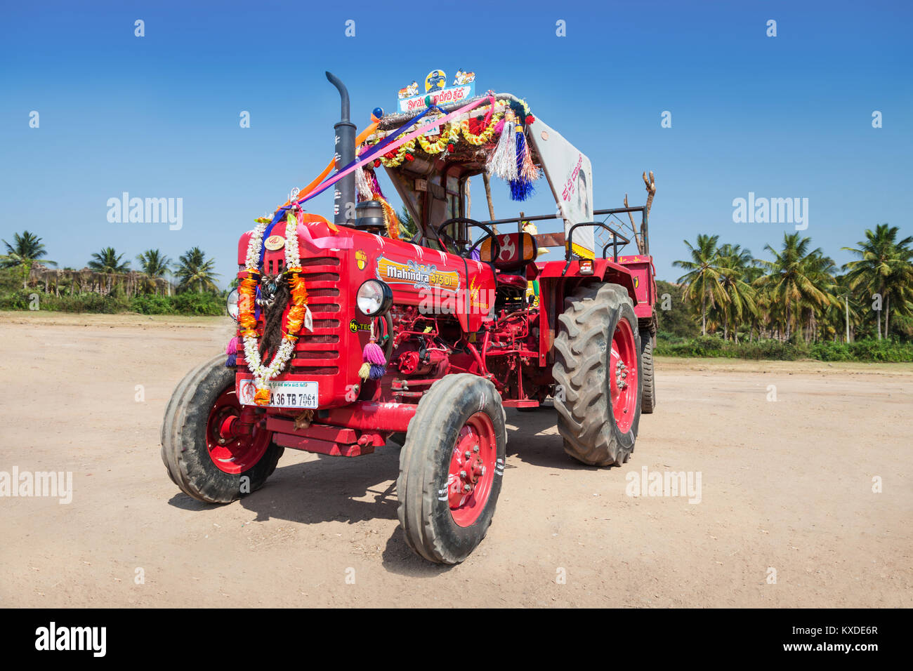 HAMPI, INDIA - FEBRUARY 21: Decorated tractor on Shivaratri on February ...