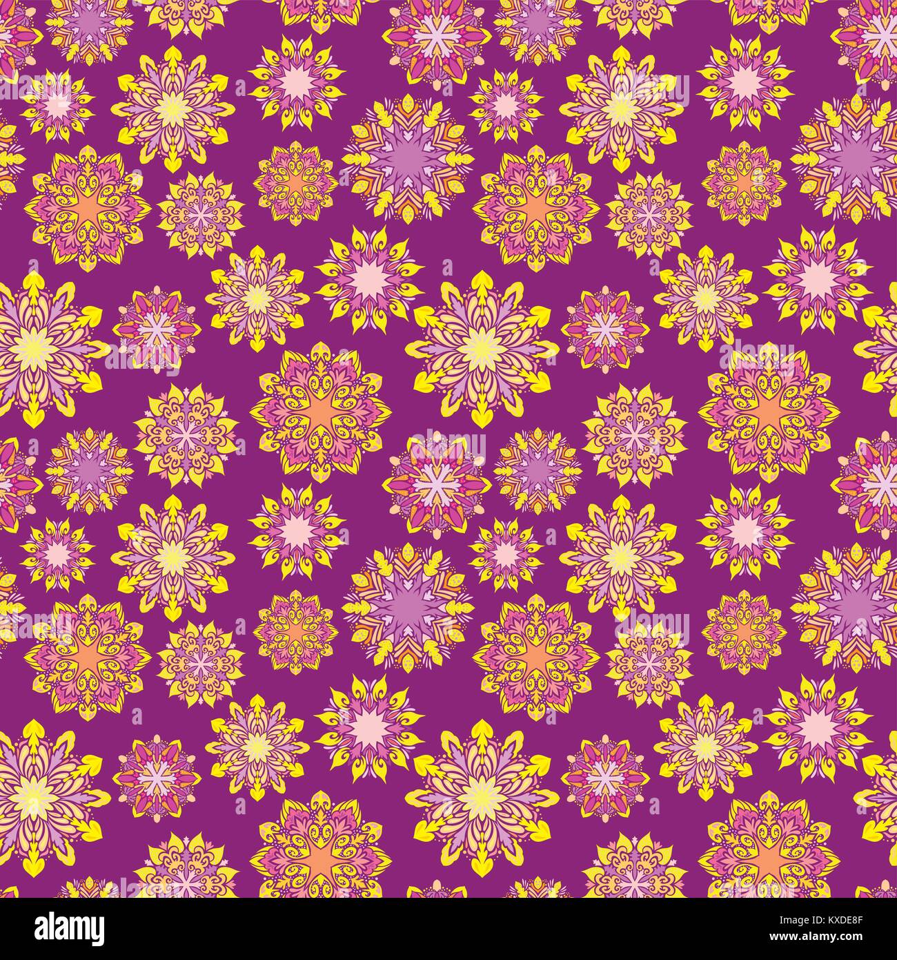 Seamless texture with Yellow ornamental circles on purple background ...