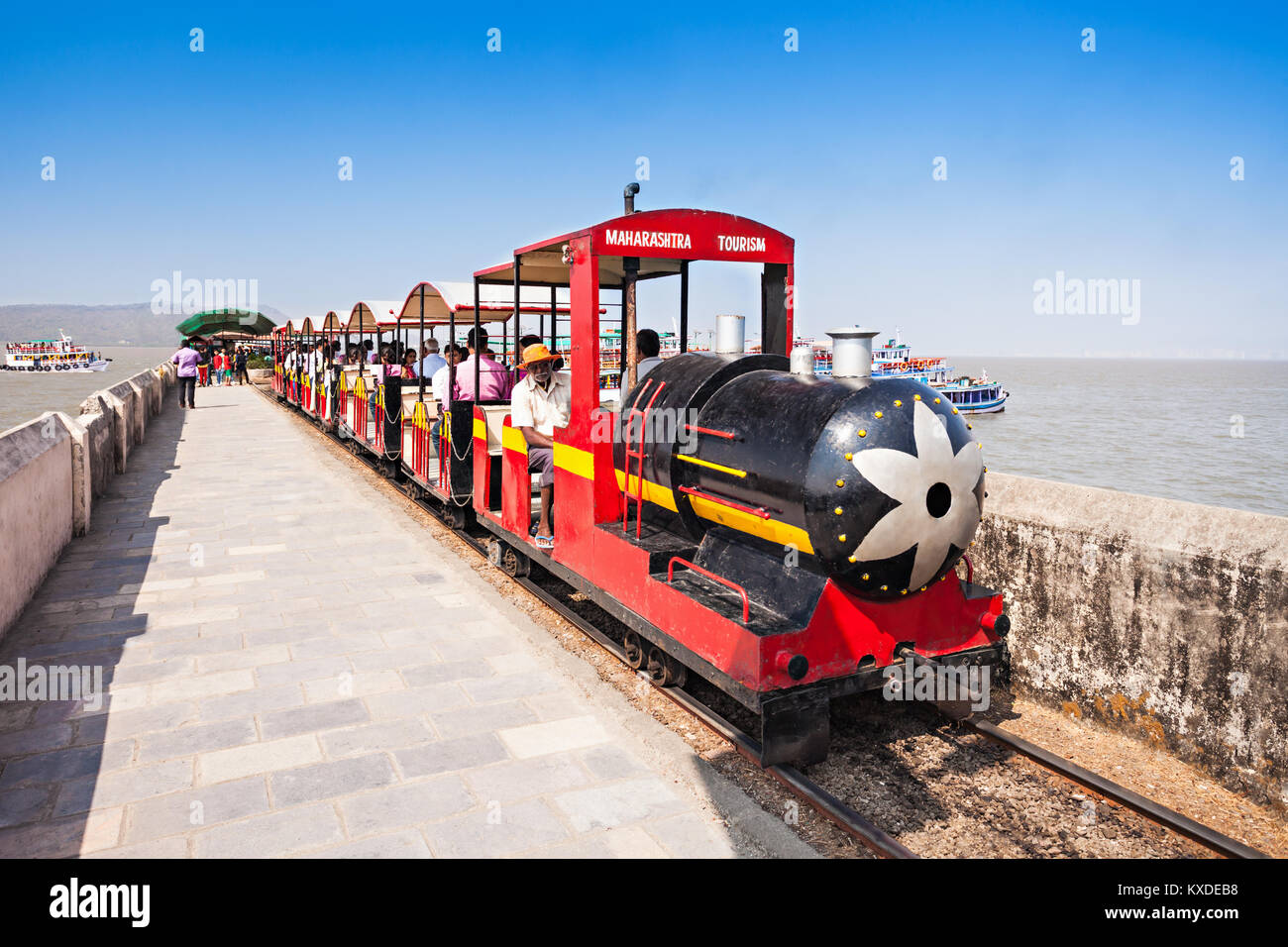 ELEPHANTA ISLAND, INDIA - FEBRUARY 21: Tourist train to the Elephanta ...