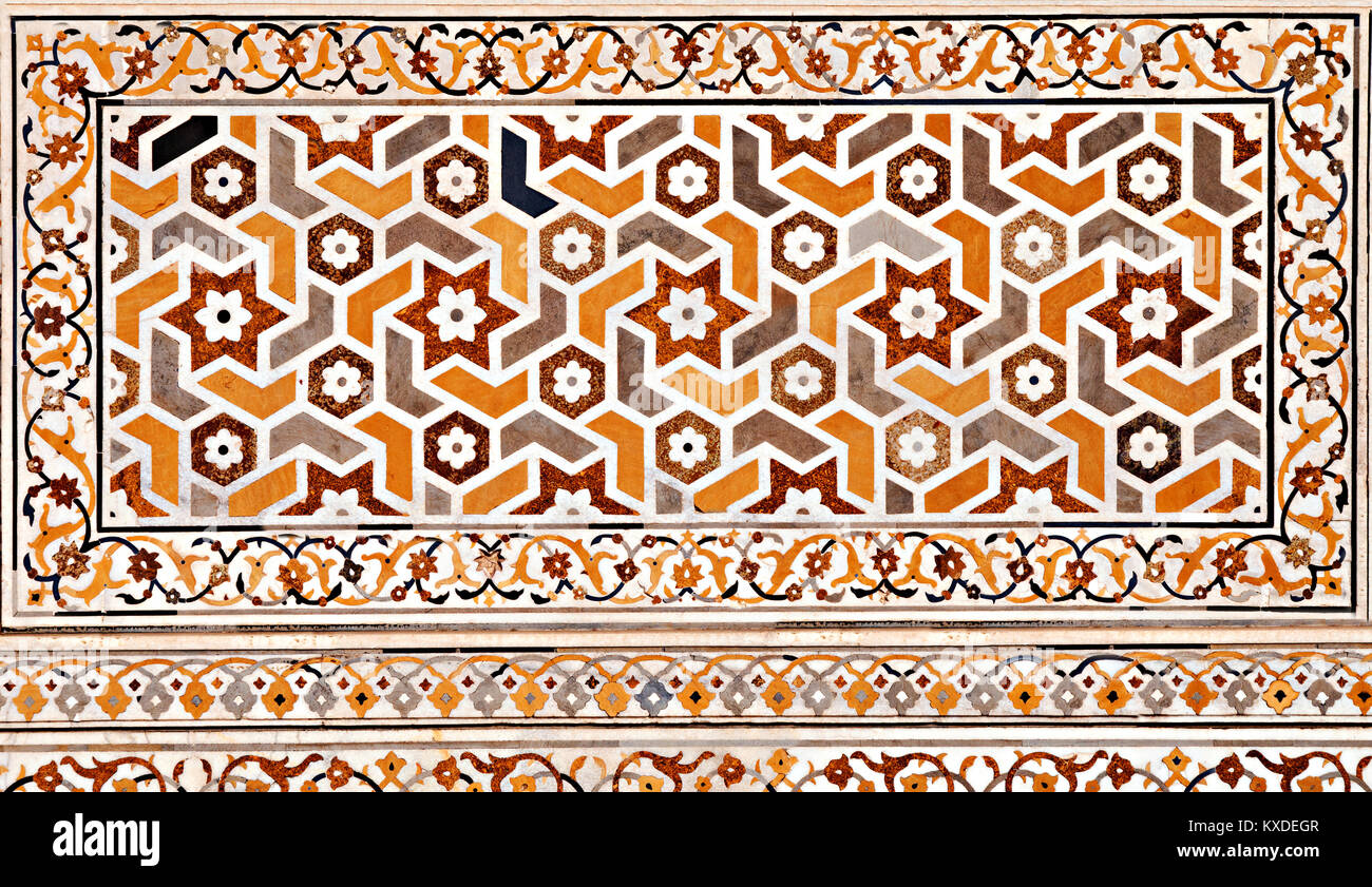 AGRA, INDIA - APRIL 09: Pattern on Taj Mahal on April 09, 2012 in Agra ...